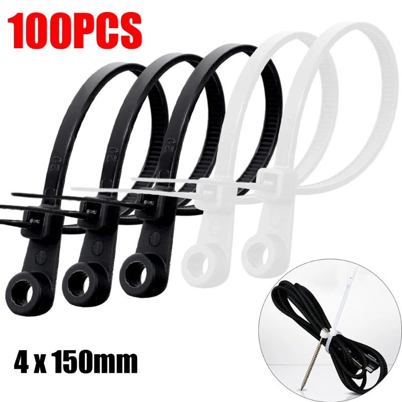 100pcs Hole Mount Nylon Cable Zip Ties / Self Locking Loop Wrap Bundle Tie Straps / Household ...