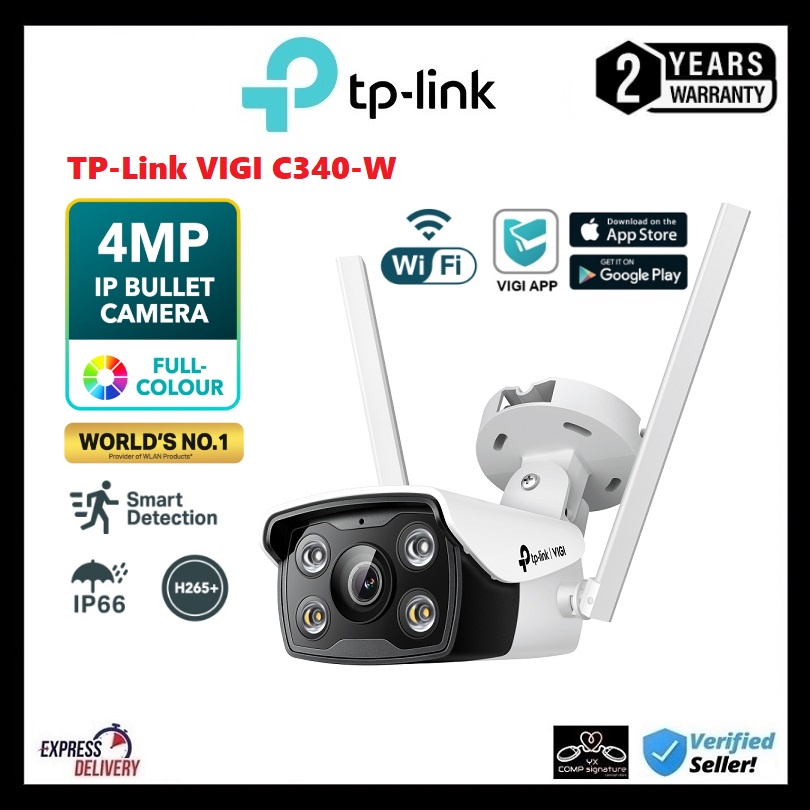 TP-Link VIGI C340-W 4MP AI CCTV Outdoor Full Color HD Bullet IP Network ...