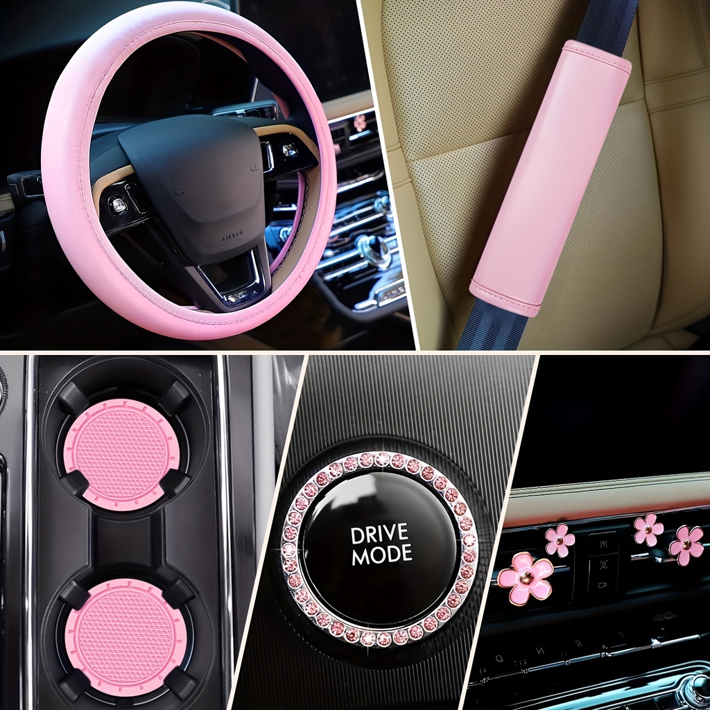 10 Pieces Barbie Pink Car Decoration for Women，Steering Wheel Cover+Car ...