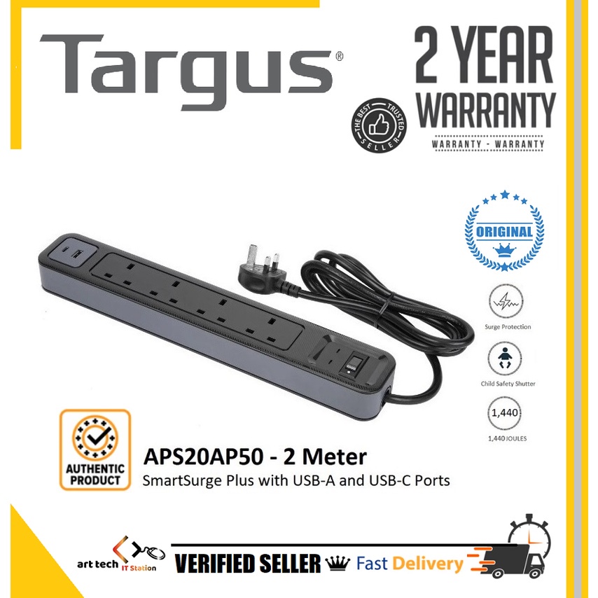 Targus Smart Surge Plus with USB-A and USB-C Ports - Black ( APS20AP ...