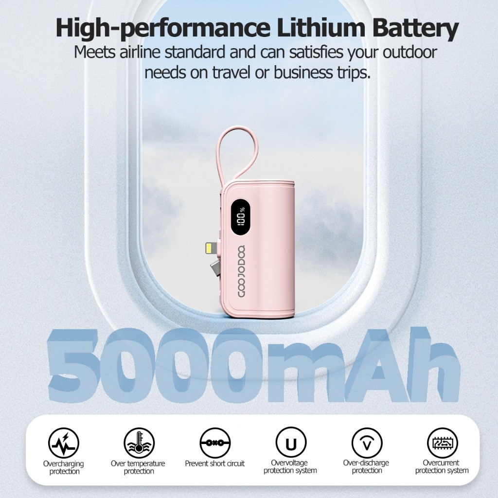 GOOJODOQ Type-C LN Dual Interface LED Display Mini Power Bank (5000mAh ...