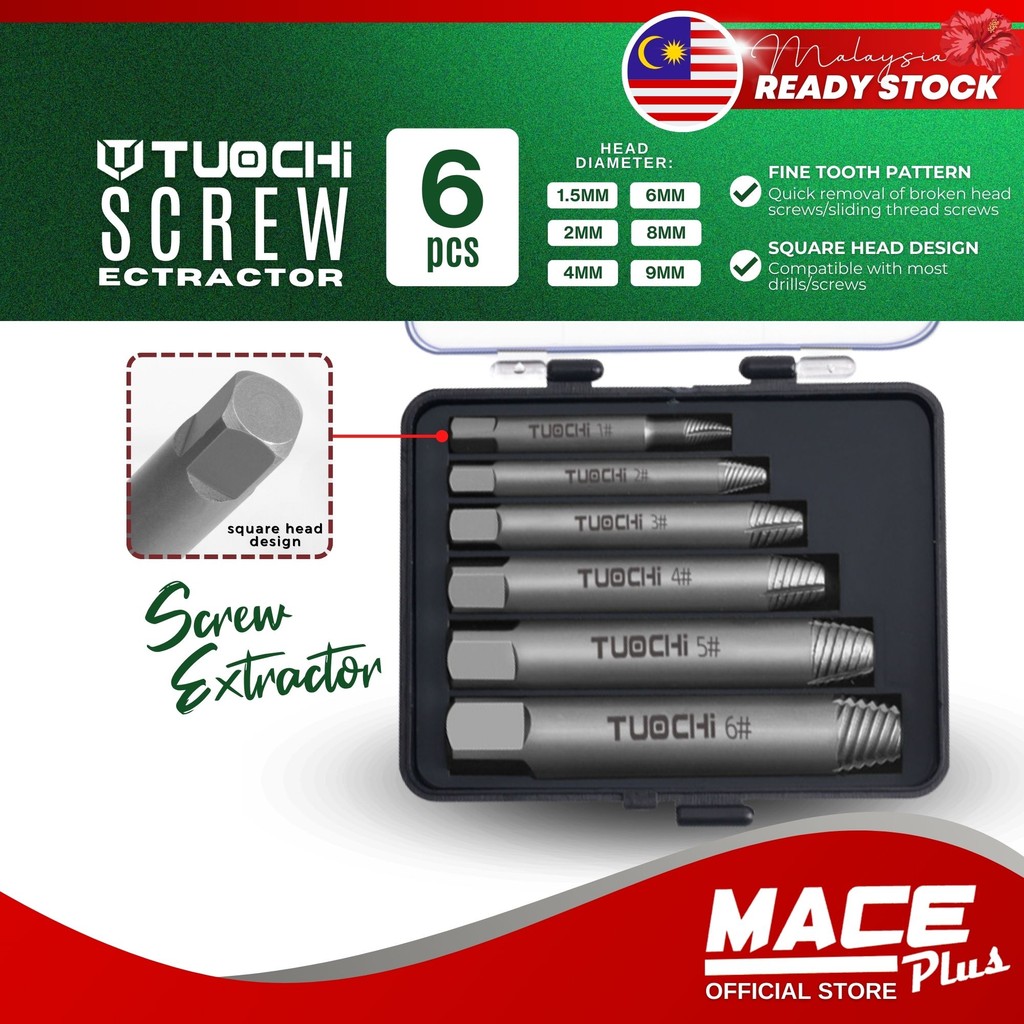 6PCS TUOCHI Damaged Screw Extractor Set Bolt Remover Screw Drill Bit ...