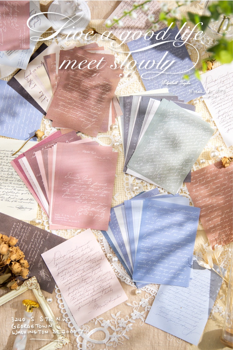 JIANWU 30 Sheets Gentle Freehand Series Literary Writable English Text ...