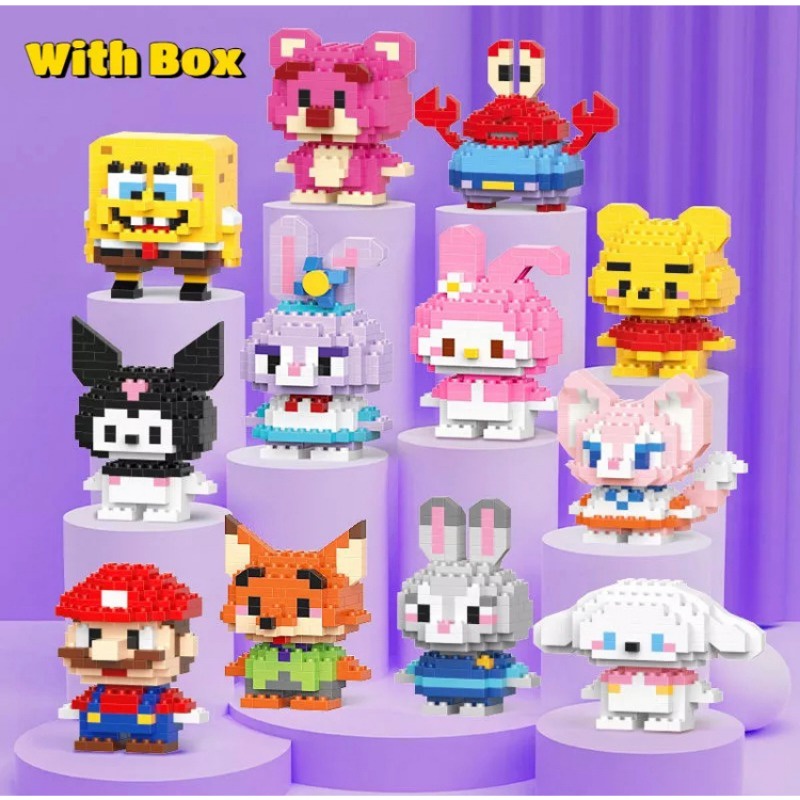 【60 Styles】DIY Mini Building Block SpongeBob Character Pooh Bear Model Nano Block Cartoon Toys ...