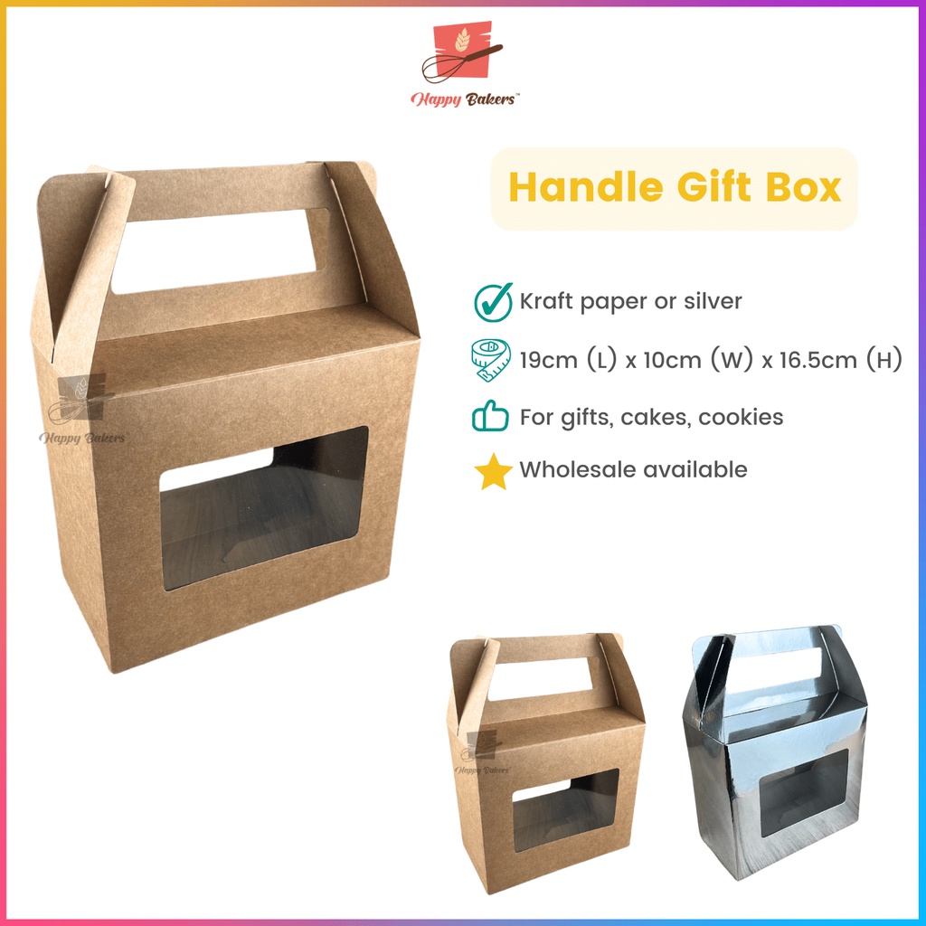 Handle Gift Box For Cakes Cookies Gifts | Kraft or Silver | Kotak ...