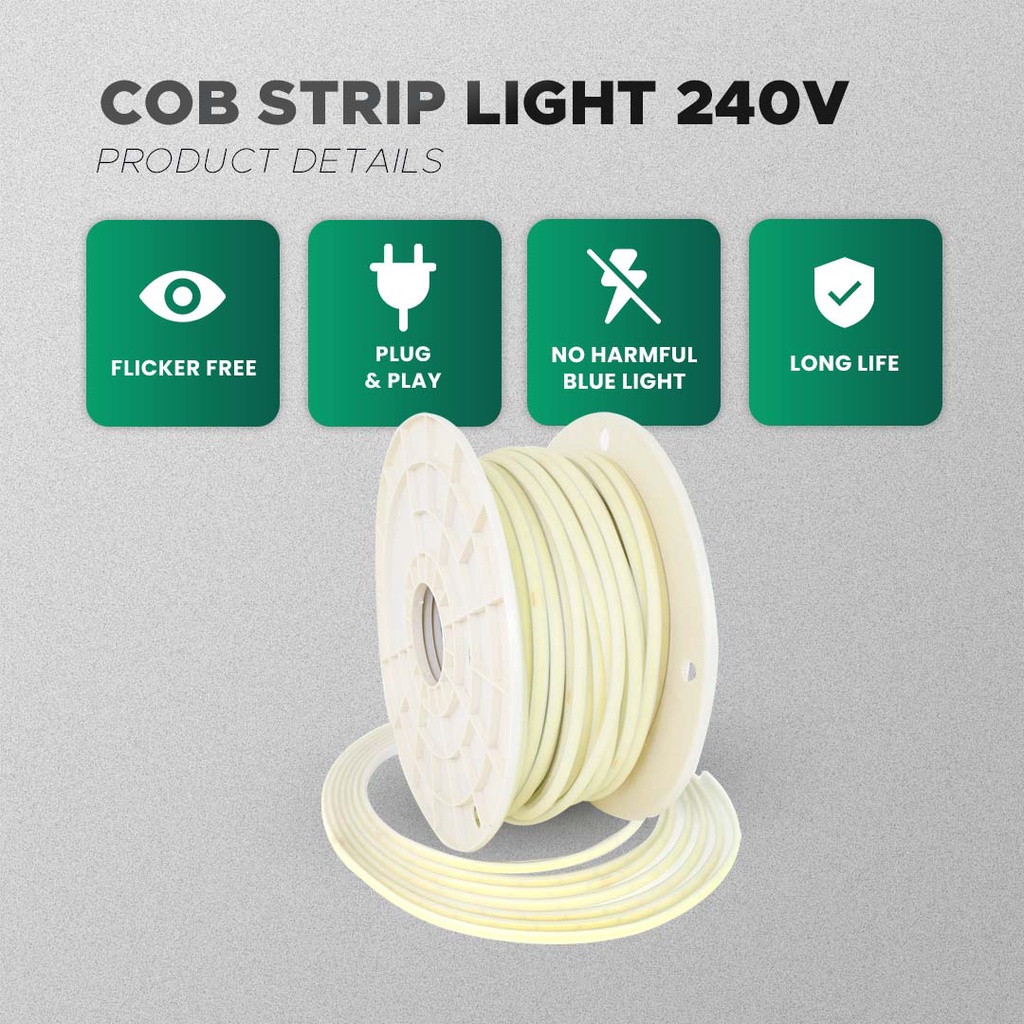AC 220V-240V COB LED STRIP LIGHT 320LED/M 8MM WIDTH FLEXIBLE STRIP ...