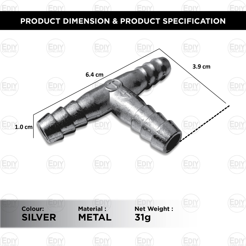 Gas T Joint Hose Connector 3 Way Nozzle Extension Splitter Equal Pipe ...