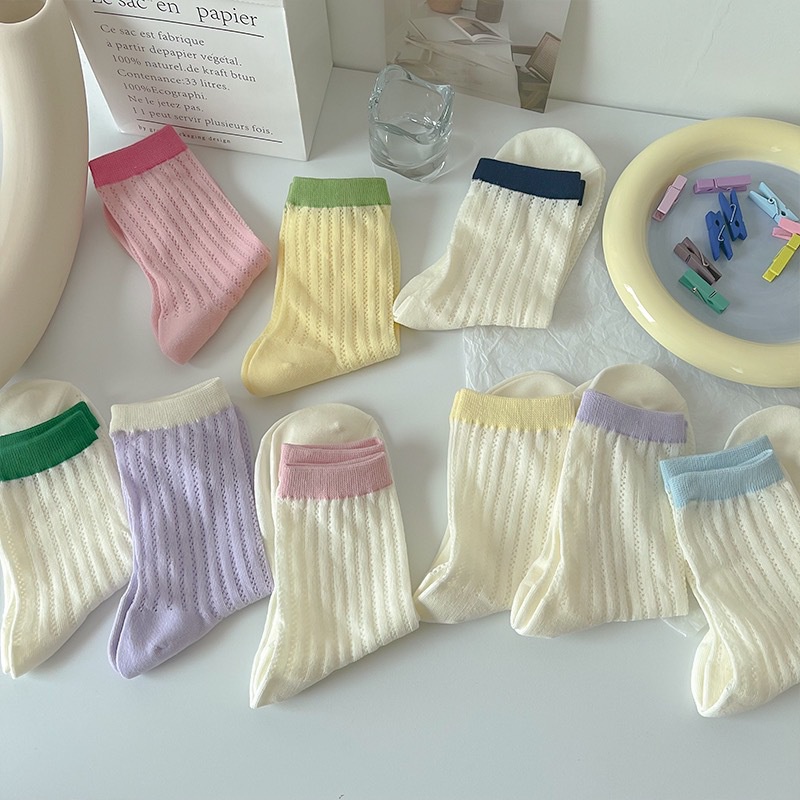 Spring Summer Breathable All-Match Candy Color Socks Women's Mid-Tube ...