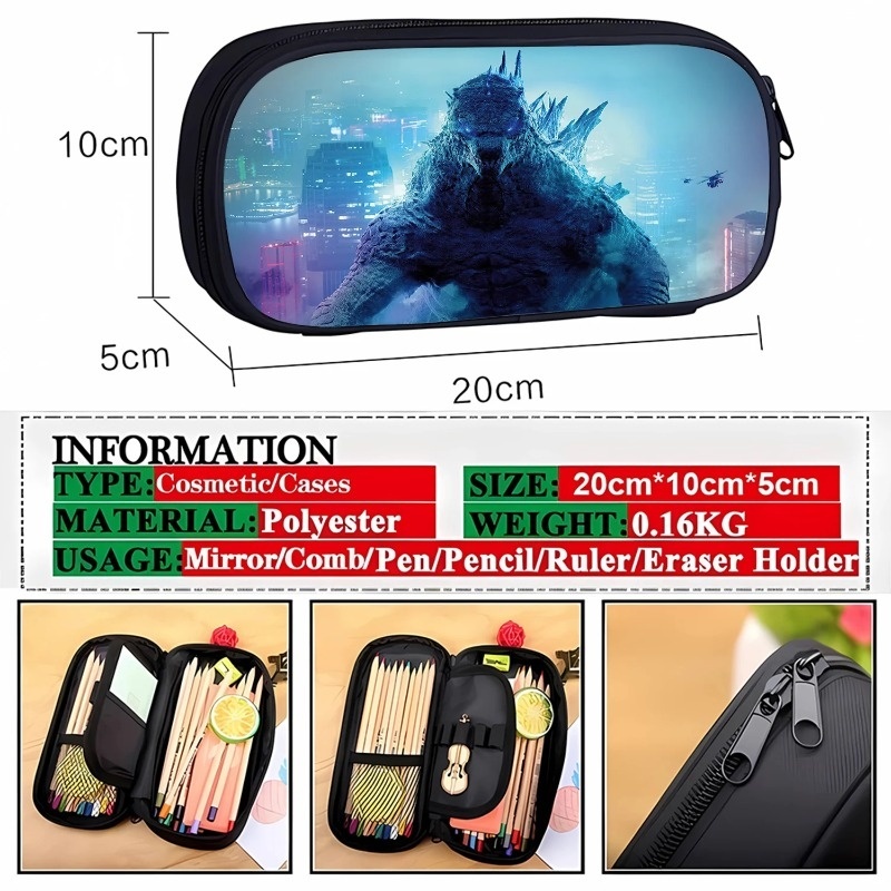 Godzilla King Kong Pencil Case Office and School supplies Anime cartoon ...