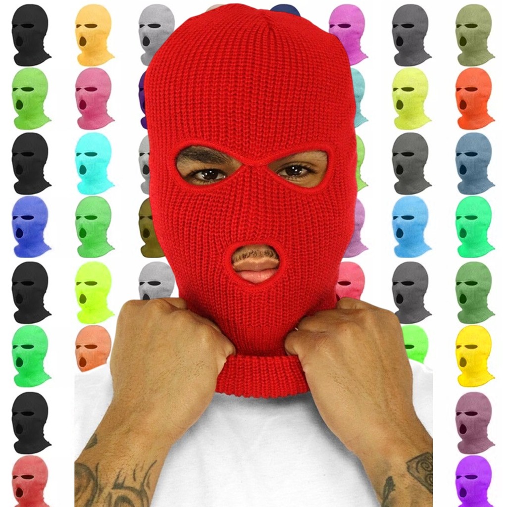 (HAND KNITTED) EW Uniseks Classic Full Face Cover Ski Mask 3 Hole ...
