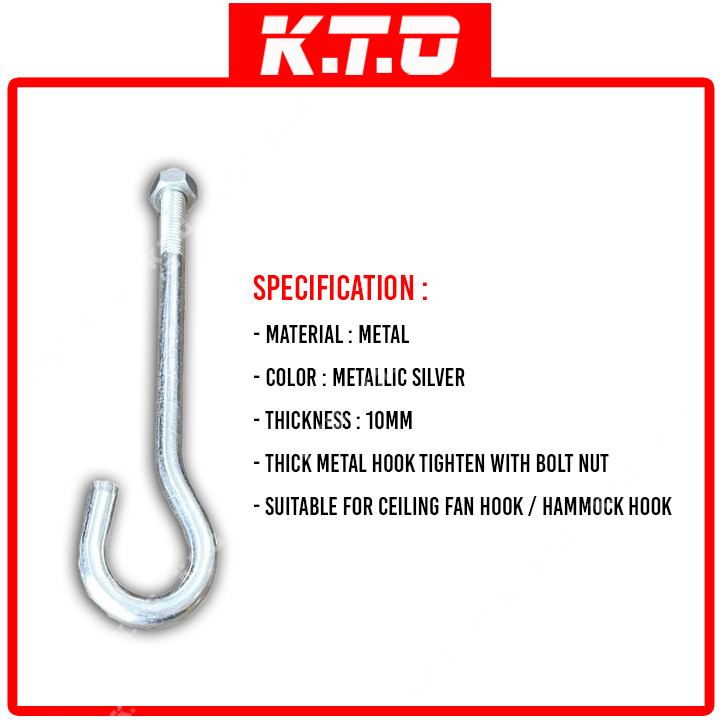 J Type Metal Fan Hook Ceiling Hanger Threaded Fan Hook Wall Plug ...