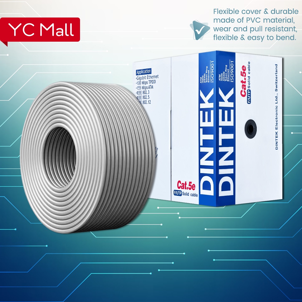 Dintek PowerPRO Cat5e F/UTP 24AWG Shielded Solid PVC Cable 305M Box ...