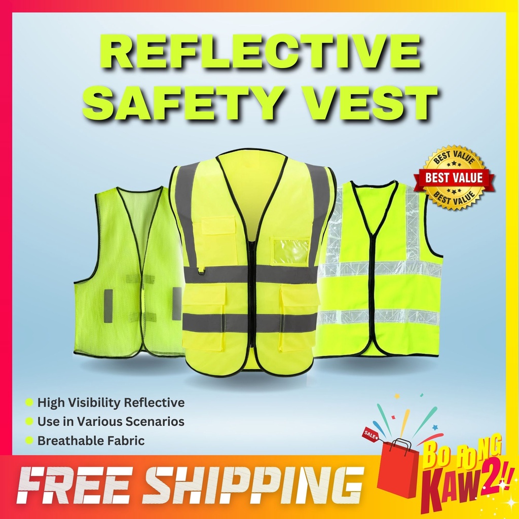 Breathable Mesh Unisex Reflective Safety Vest Zip Pocket Yellow Orange ...