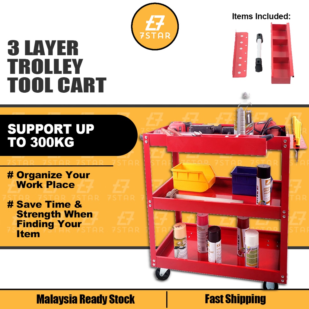7star 3 Layer Trolley Tools Cart Metal Steel Service Tool Storage Rack ...