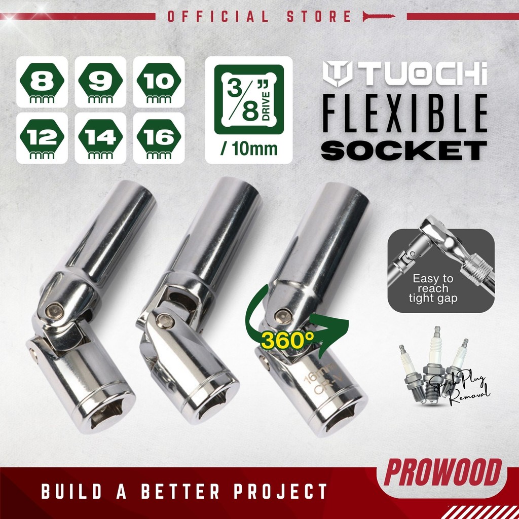 TUOCHI 1PCS Flexible Spark Plug Socket Removal & Installation Joint 3/8 ...