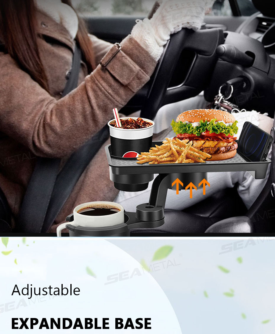 SEAMETAL Car Cup Holder Expander Multi-Function Drink Holder with Food Table 360-Degree ...