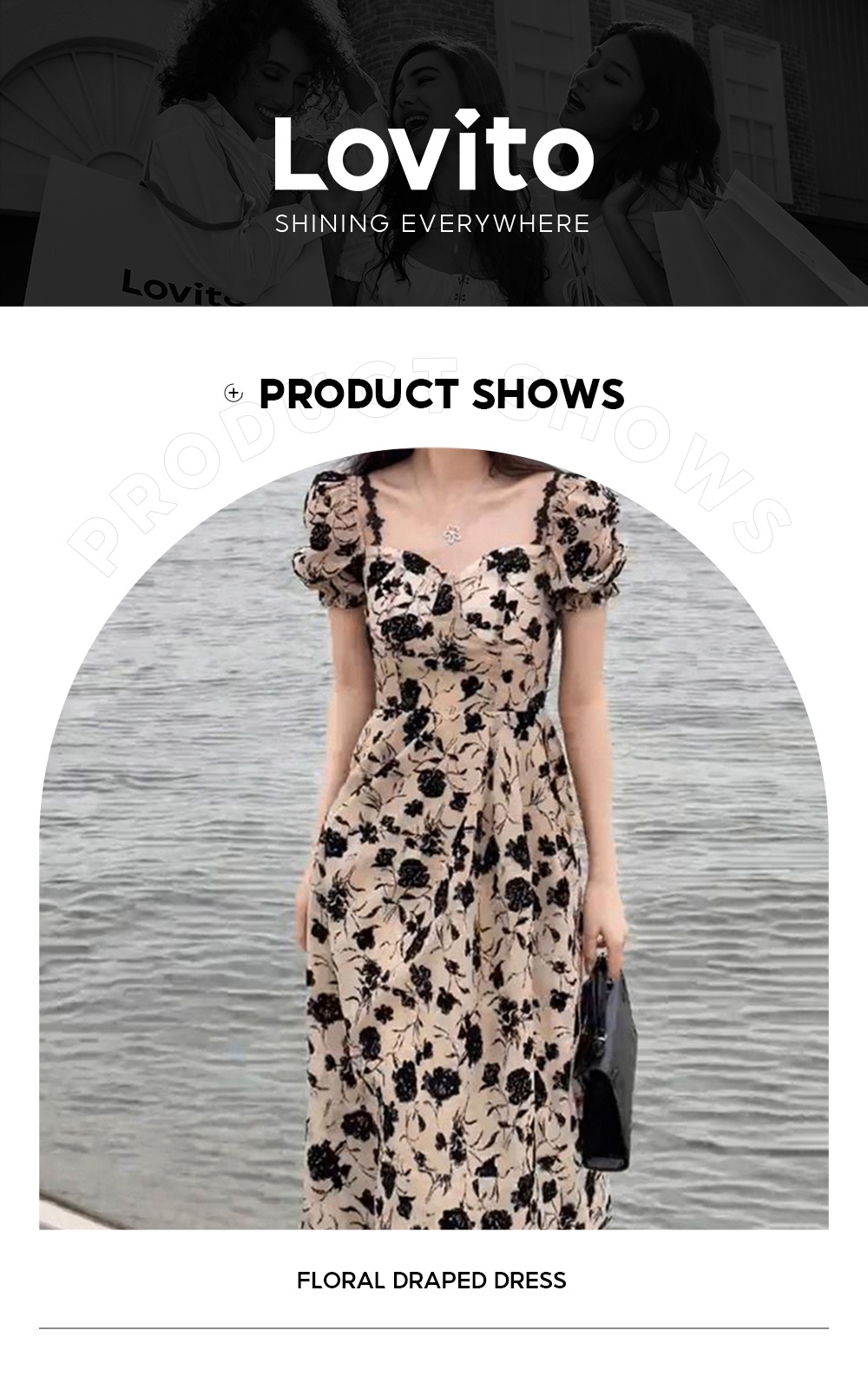 Lovito Casual Floral Draped Halter Short Sleeves Midi Dress for Women ...