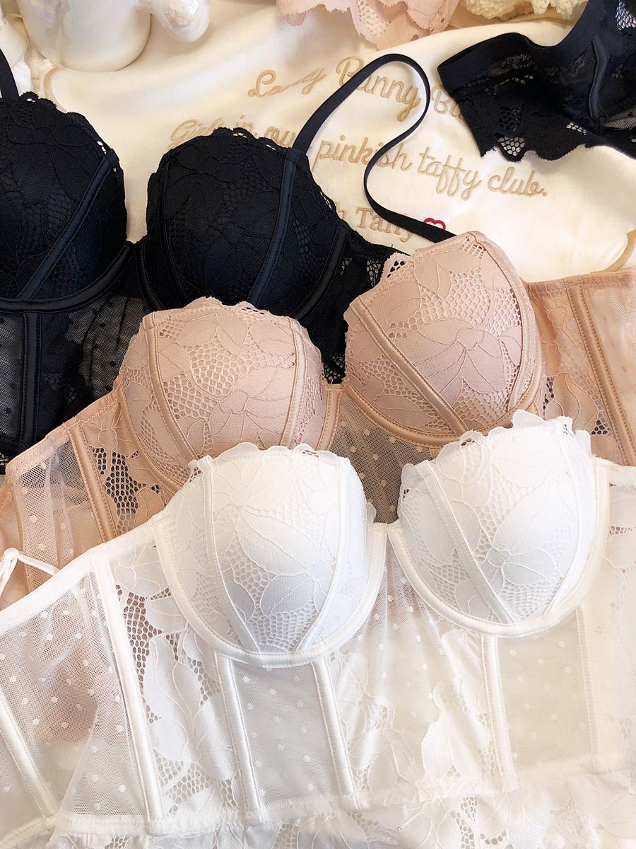 Spring Summer Fishbone Vest Lace Underwear Set Sexy Gathering Slimmer Look Big Breasts Look ...