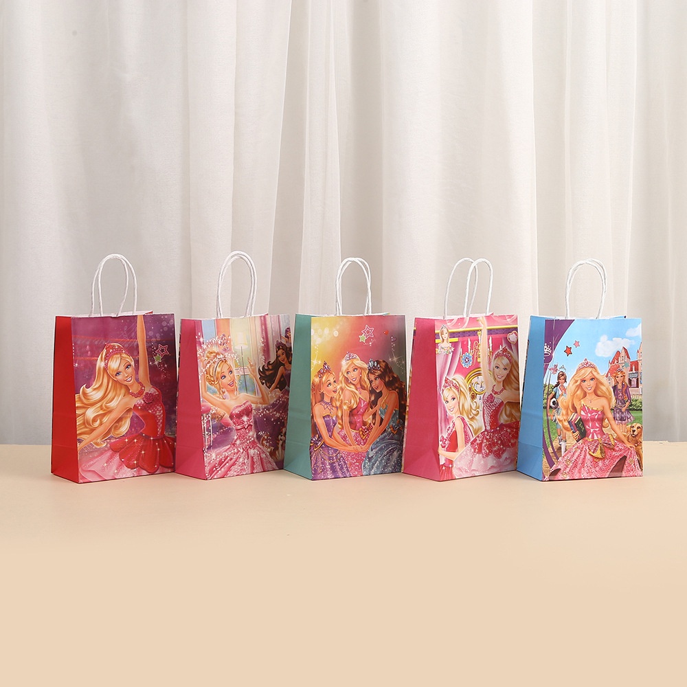 Pink Barbie Gift Bags Wrapping Kraft Paper Tote Bag Package Barbie ...