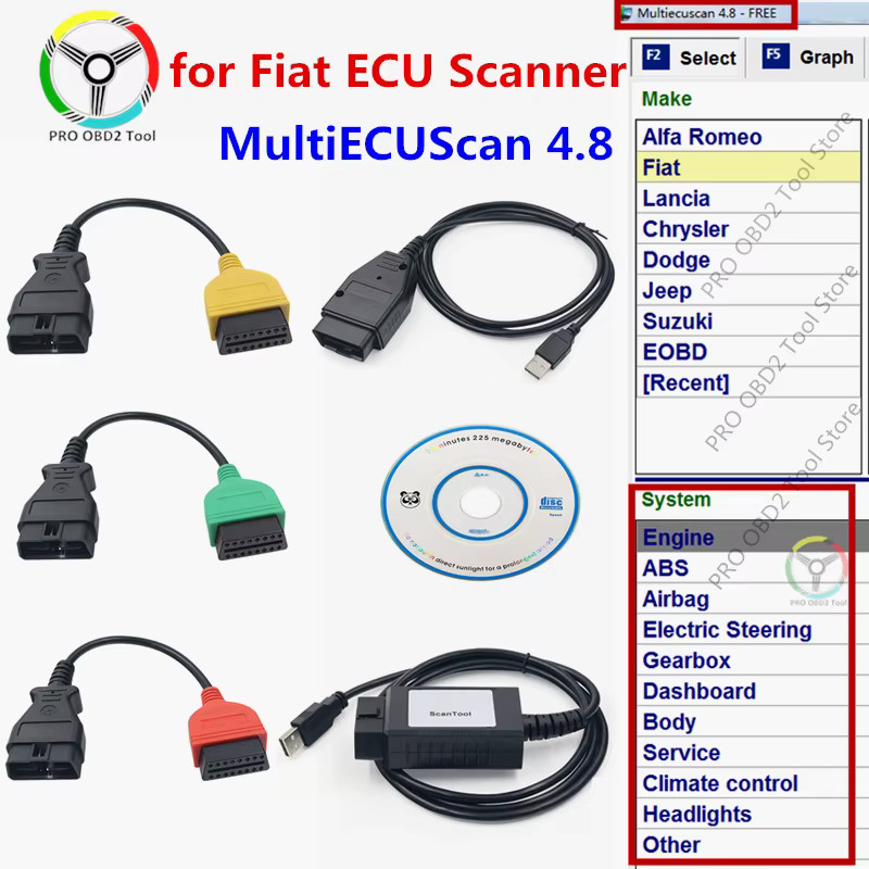 MultiECUScan 4.8 for Fiat ECU Scanner FiatECUScan 16 Adapter for Fiat ...
