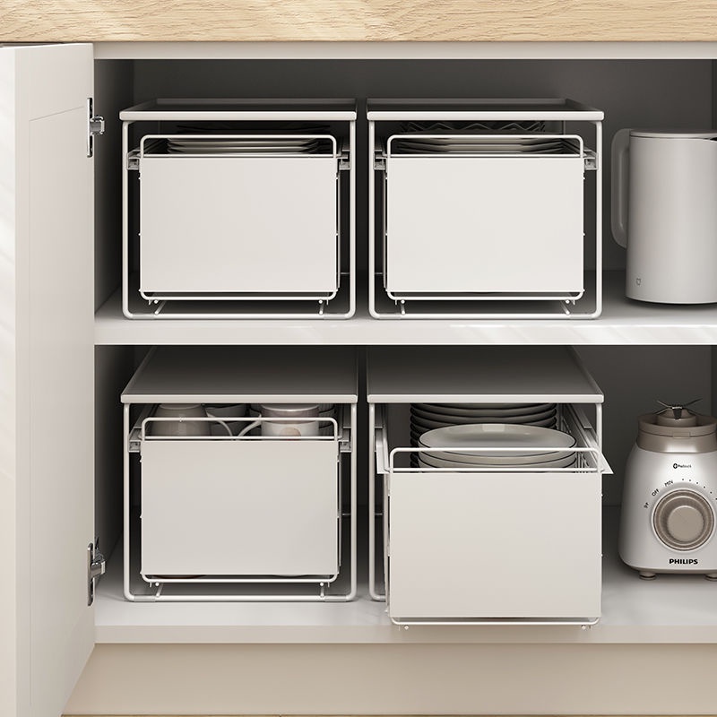 Telescopic storage rack, pull-out storage rack, kitchen double-layer ...
