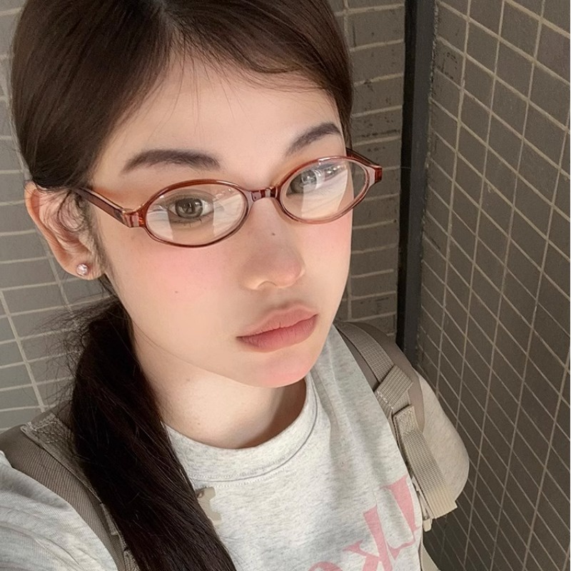 Roselife Japanese Retro Transparent Lens Brown Narrow Oval Eyeglasses ...