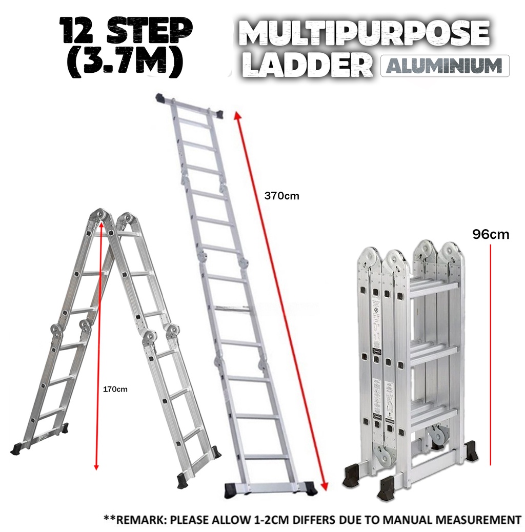 16 STEP (4.7M) / 12 STEP (3.7M) Aluminium Multipurpose Ladder Aluminium ...
