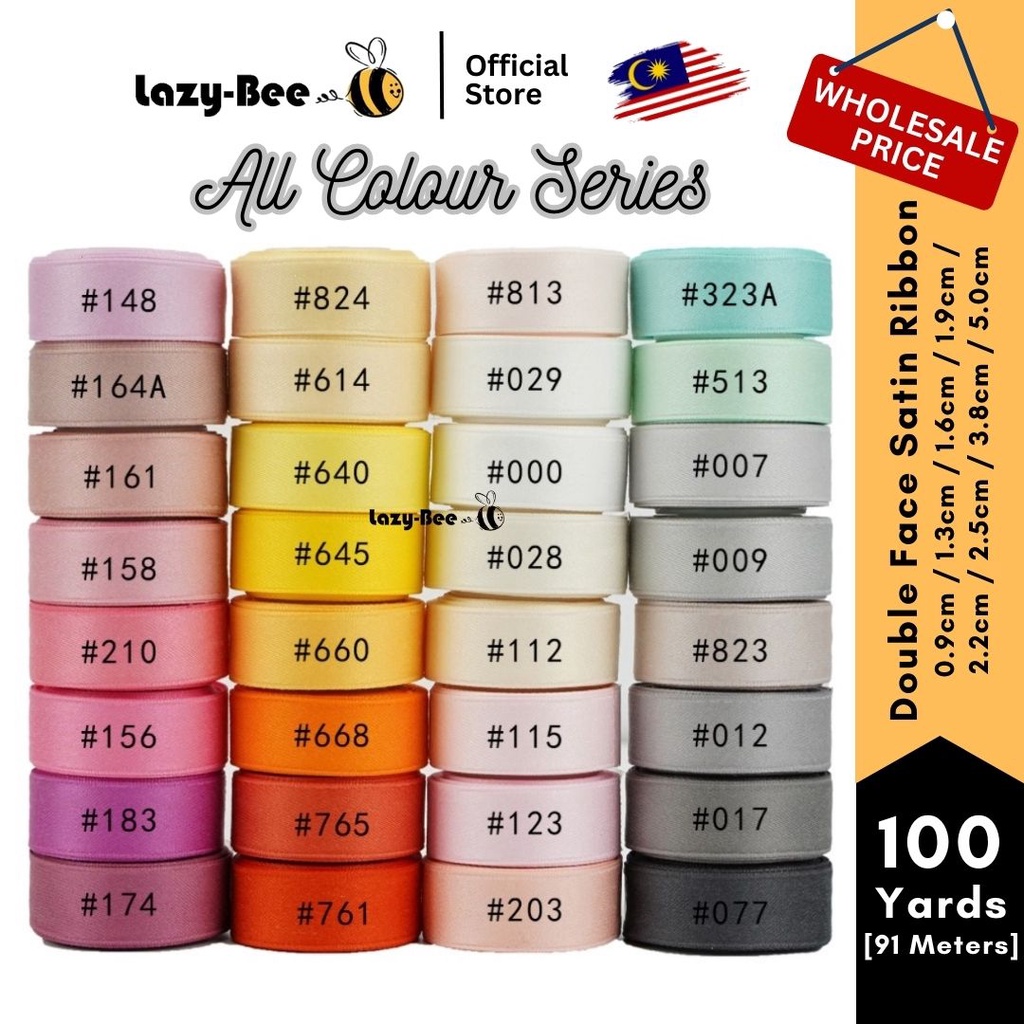 LAZY BEE [PRE ORDER] 100 yards Premium Quality Double Faced Satin Ribbon Wedding Perkahwinan ...