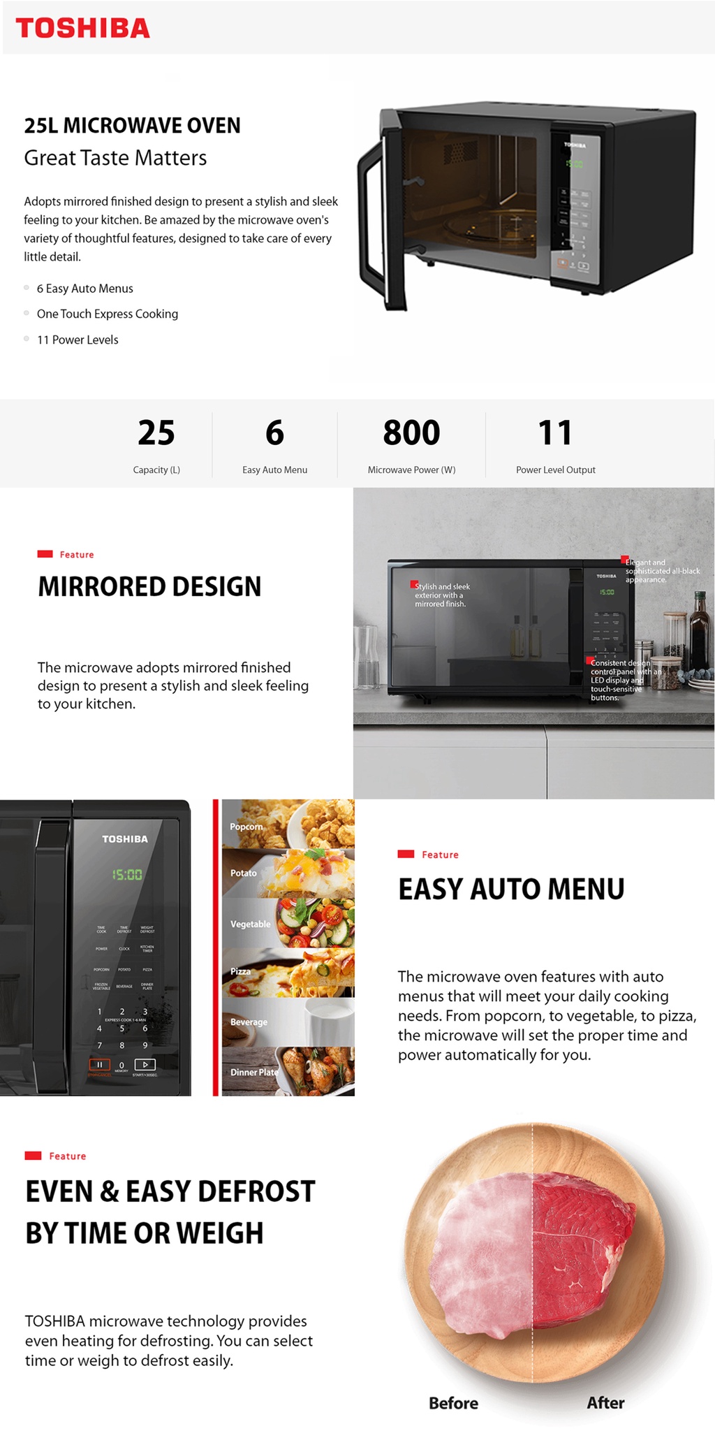 Toshiba 25 Liter Mirror Door Design Microwave Oven MM-EM25PF(BM) | Shopee Malaysia