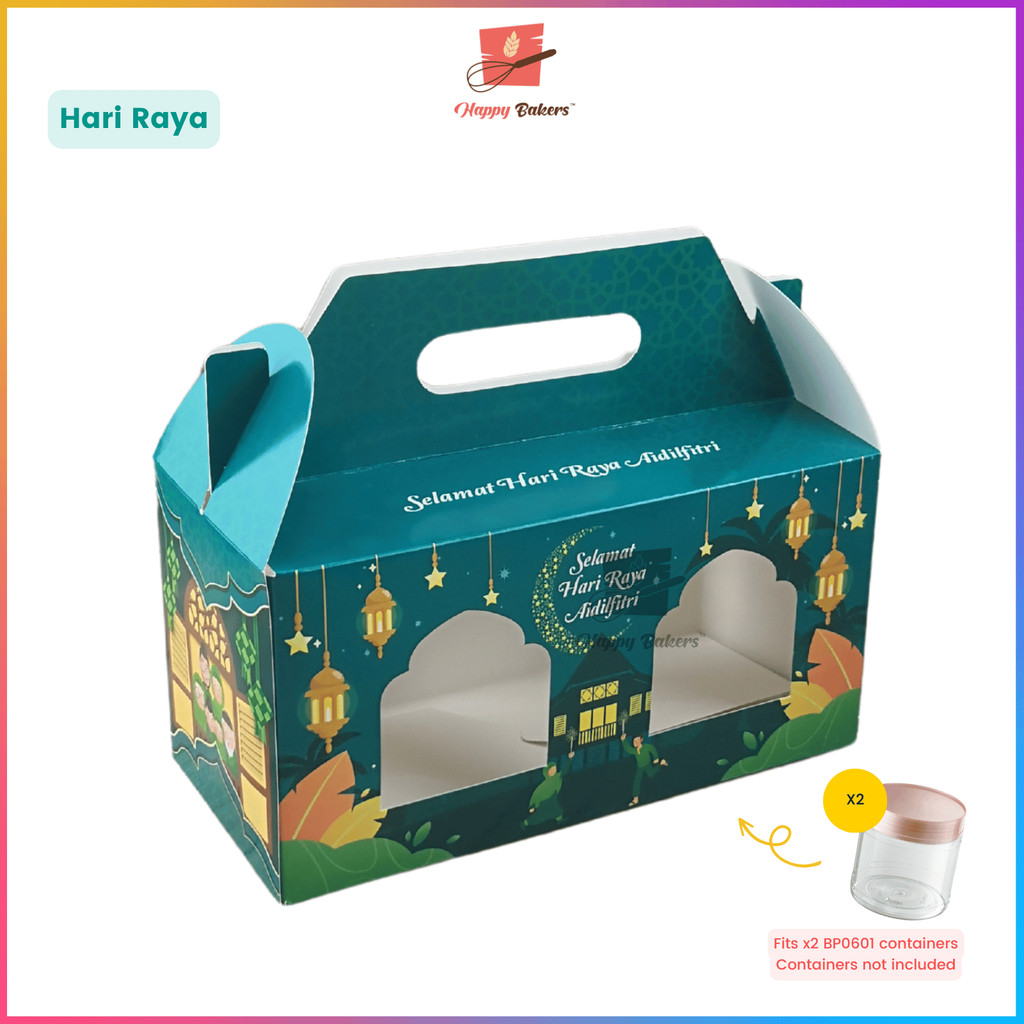 Hari Raya Gift Box With Handle For 2 Containers Cookies Cakes Pastries ...