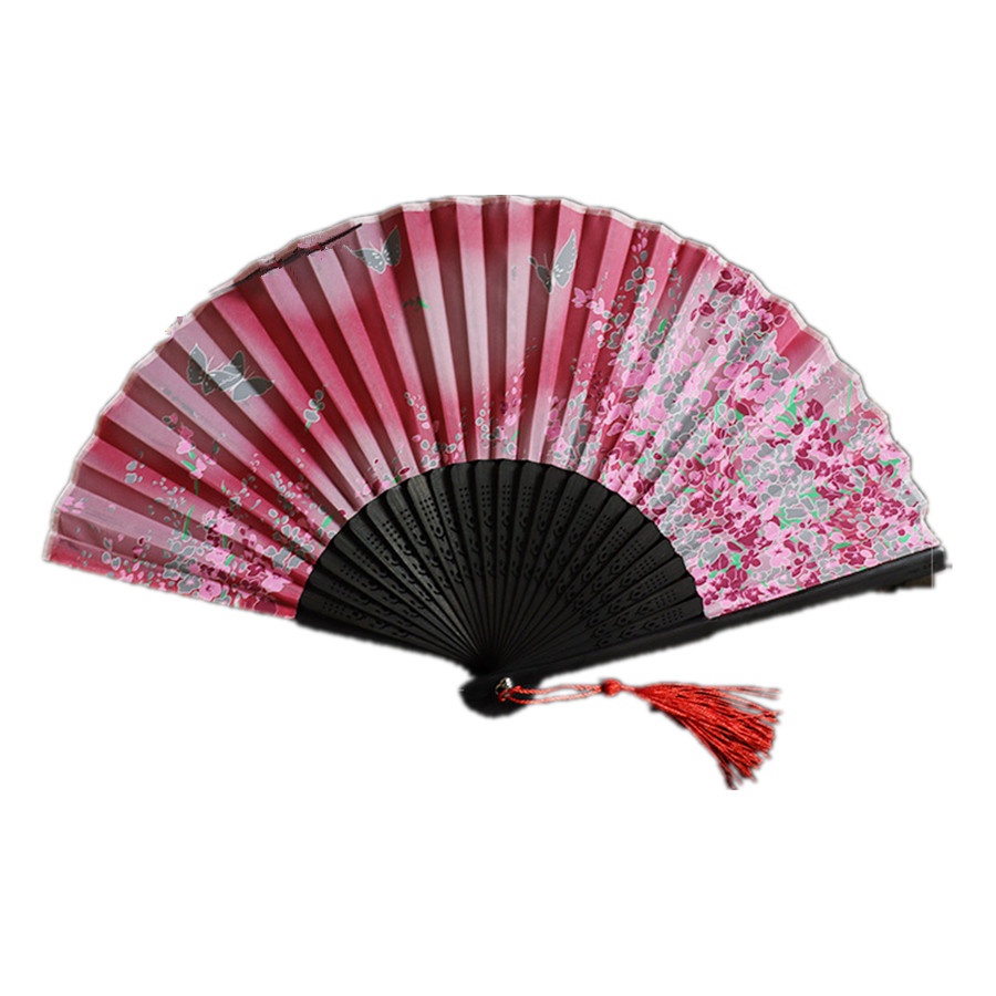 Elegant Floral Black Bamboo Hand Fan Kipas Tangan Lipat Buluh Corak ...