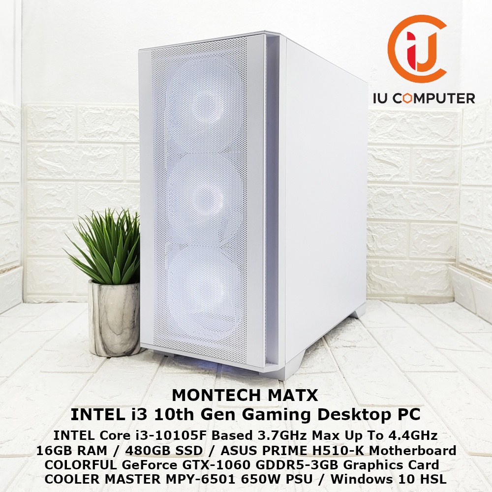 MONTECH MATX CUSTOMIZE GAMING INTEL CORE I3-10105F 16GB RAM 480GB SSD GTX1060 USED DESKTOP ...