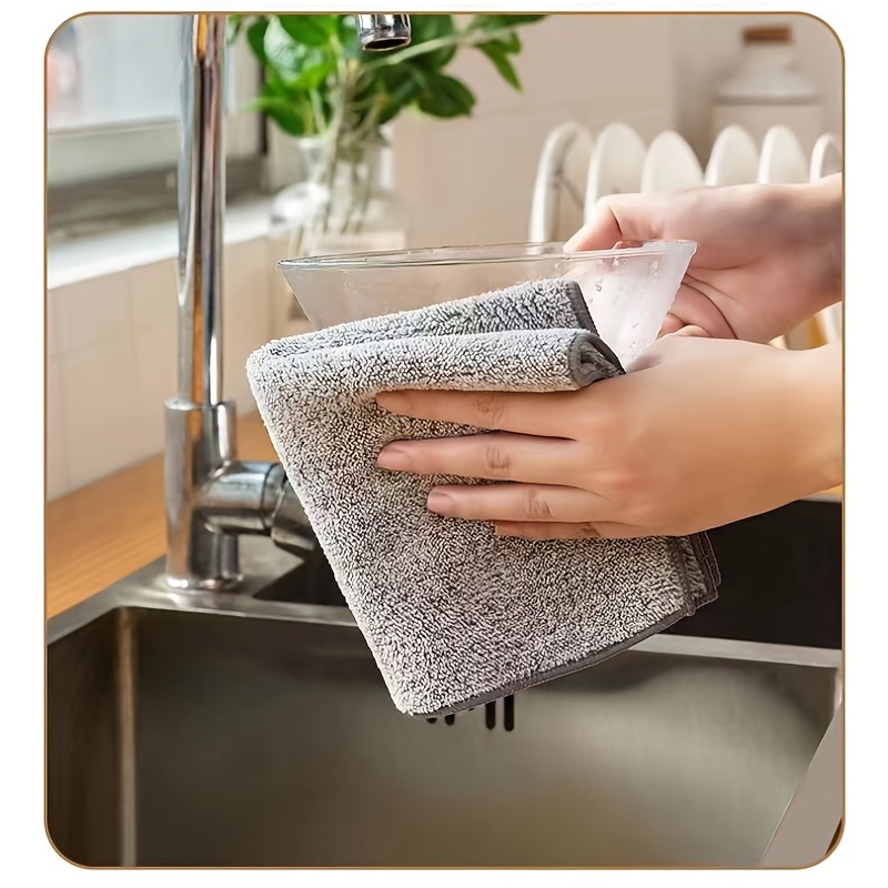 5PCS Thickened Bamboo Charcoal Fiber Cloth: Oil-Absorbent Dish Washing ...