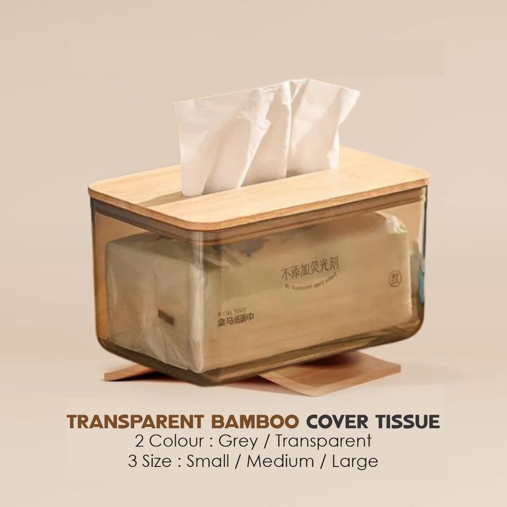 BSU Transparent Bamboo Cover Tissue Box 3 Sizes Napkin Face Mask ...