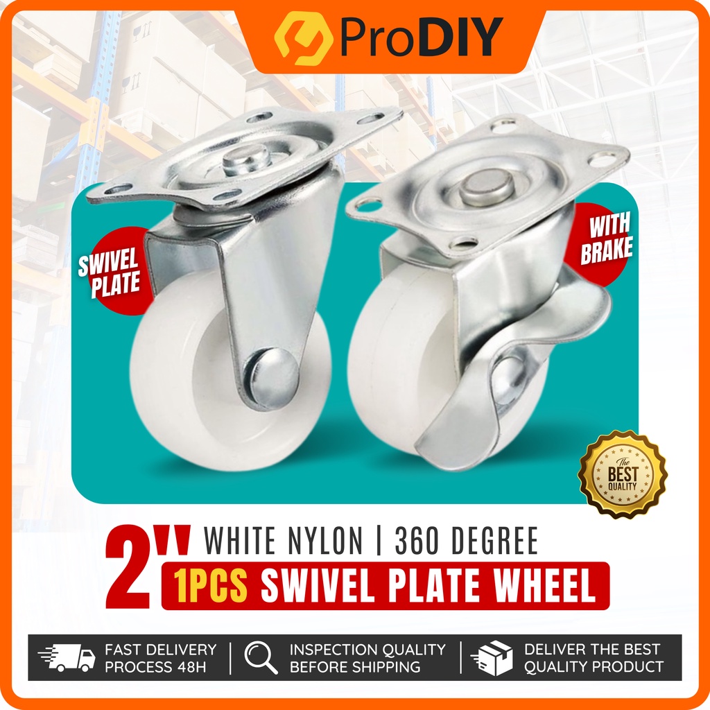 1 PCS 2 INCH Nylon Swivel Plate Wheel White Caster Roller With Brake ...