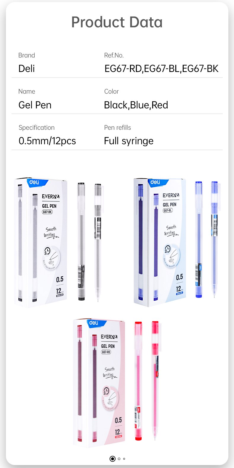 Deli Gel Pen 800 Meter Writing Capacity (0.5mm) 1 Box 12pcs EG67 ...