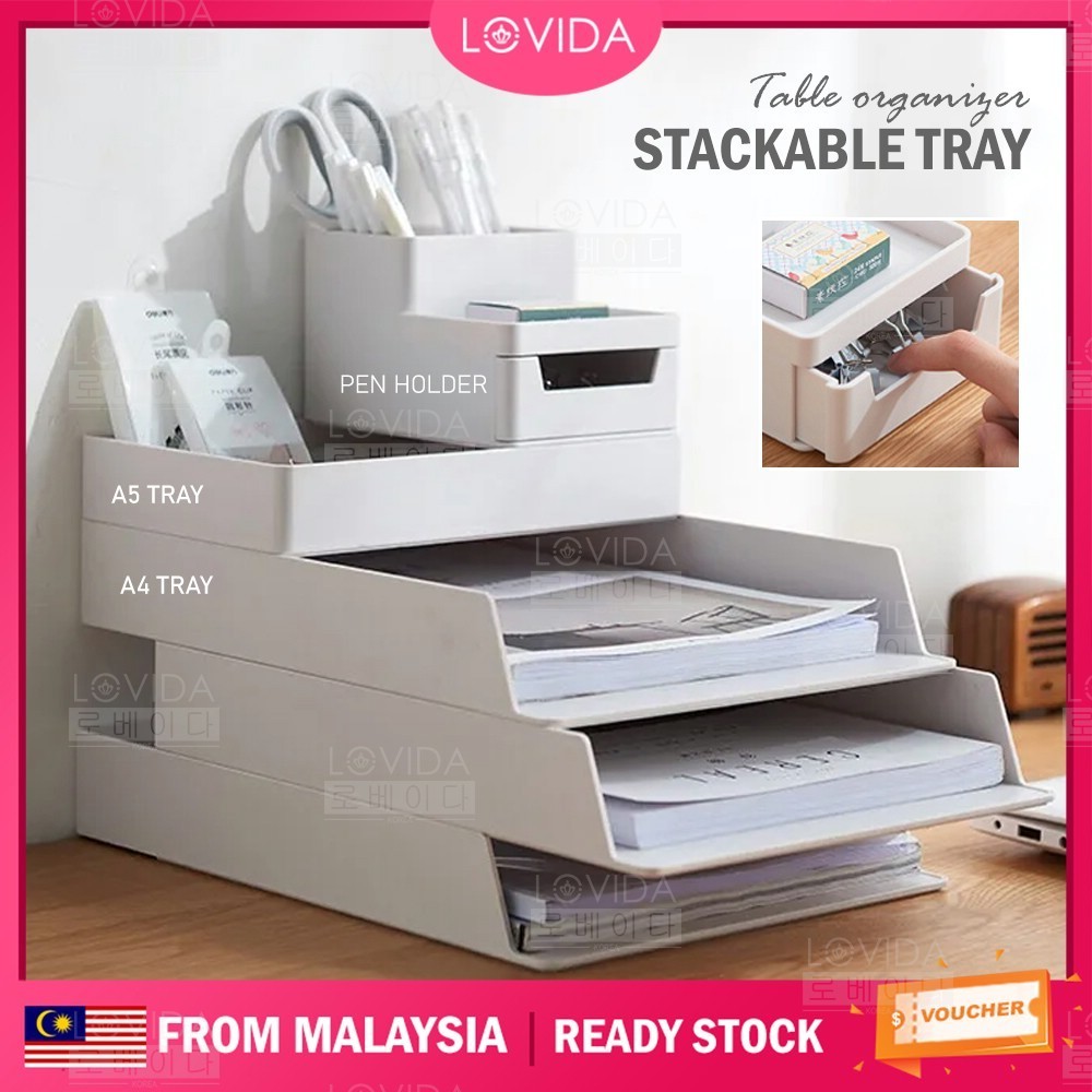 LOVIDA File Organizer Stackable Document Tray School Office A4/A5 Paper ...