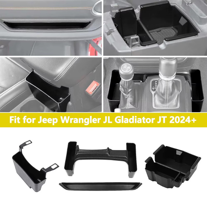 Gear Shift Side Handle Tray Armrest Secondary Storage Box Set for 2024 2025 Jeep Wrangler JL JT ...