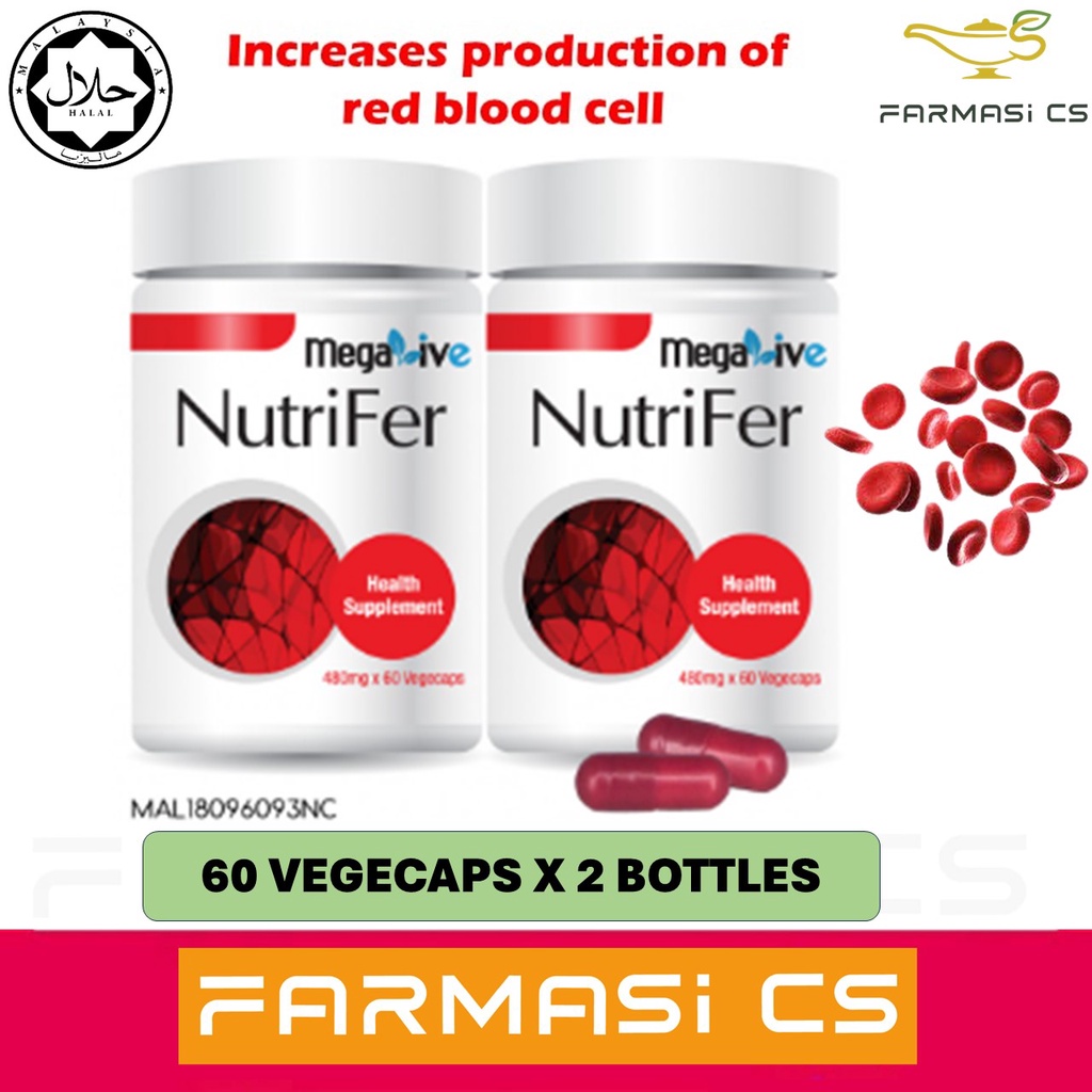 MegaLive NutriFer 480mg x 60 Vegecaps x 2 bottles ( TWIN ) EXP: 07/2026 ...