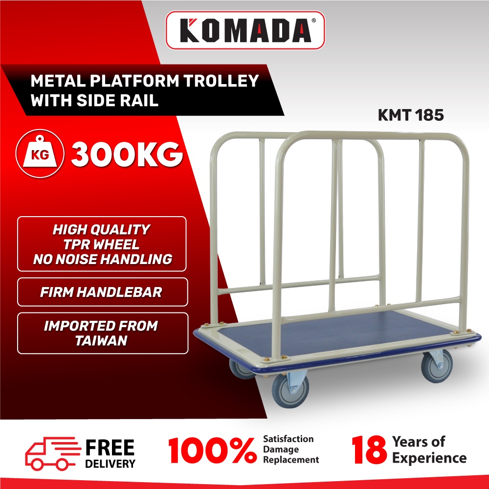 KOMADA™ 300KG Platform Trolley with Side Rail Flatbed Trolley Heavy ...