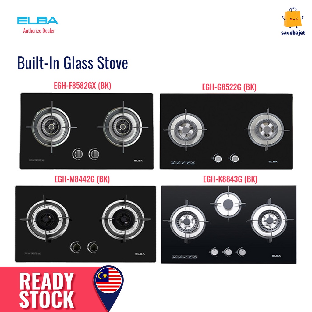 ELBA Dapur Gas Kaca Glass Stove EGH-F8582GX(BK) EGH-G8522G(BK) EGH ...