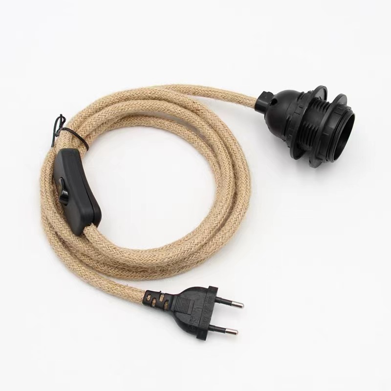 Power Cord Pendant Light 4.5M Hemp Rope Cables E26 E27 Lamp Holder EU ...
