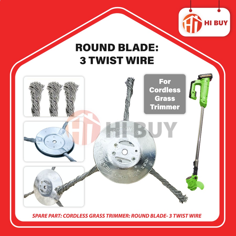 ROUND BLADE- 3 TWIST STEEL WIRE TRIMMER HEAD/ FOR CORDLESS GRASS ...