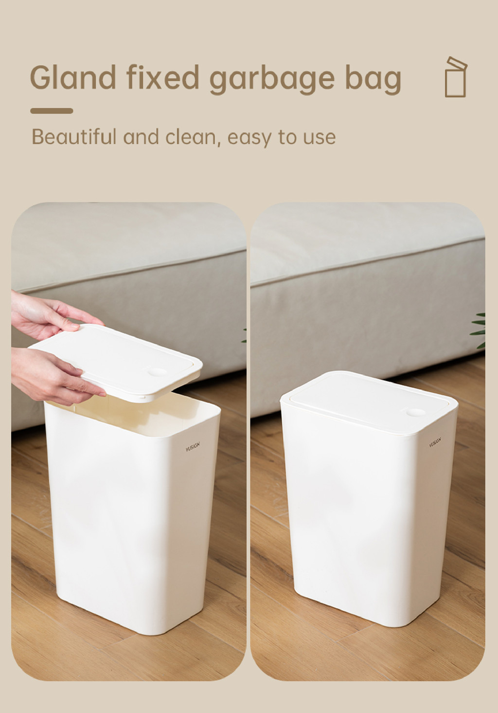 Deli Vusign Nordic Trash Can With Press-Type Cover Rubbish Bin Dustbin ...