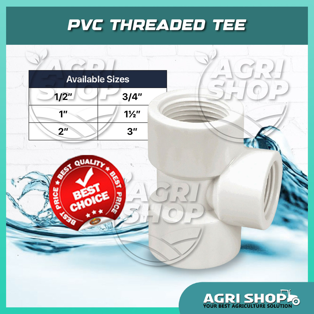 Agrishop 1/2" 1 PVC Threaded Tee Connectors Garden Water Pipe Fittings ...