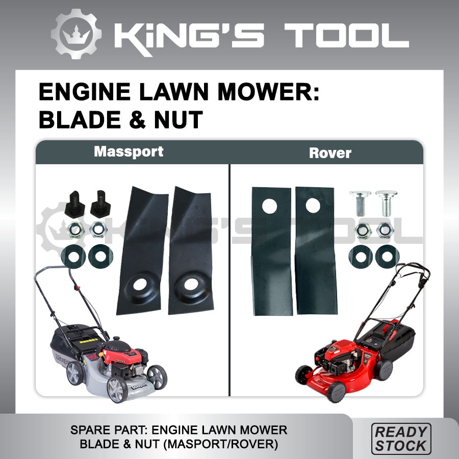 ENGINE LAWN MOWER: BLADE & NUT SET (2PCS/SET) MASPORT/ ROVER/ LAWN ...