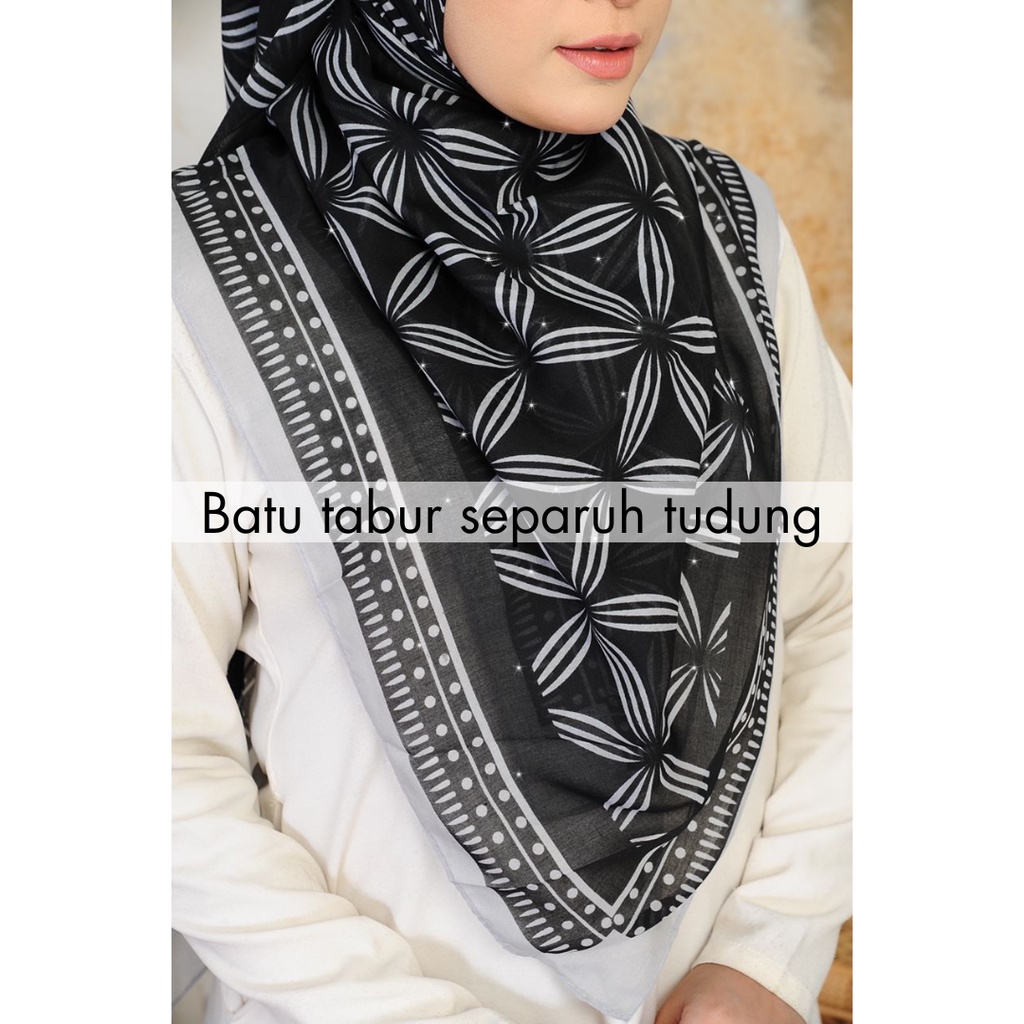 BAWAL COTTON PRINTED BATU TABUR BIDANG 50. TUDUNG BAWAL LABUH ...