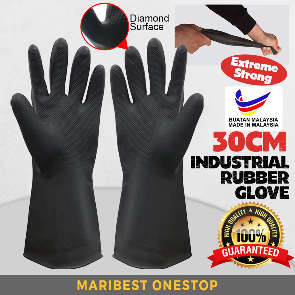 Industrial Rubber Glove Heavy Duty Sarung Tangan Getah Hitam Panjang ...