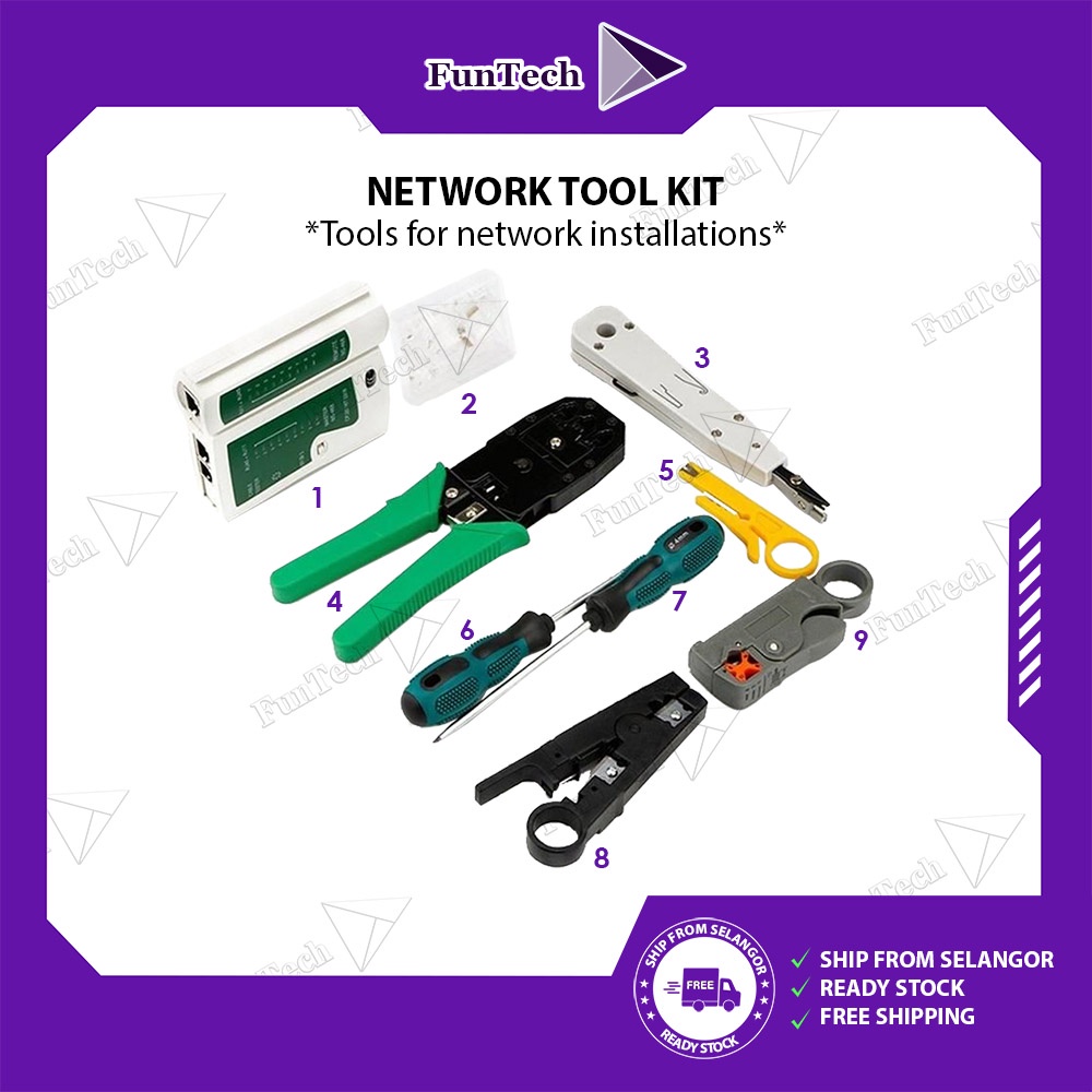 FunTech Network Cable Tester Tool Screwdriver Wire Stripper RJ45 ...