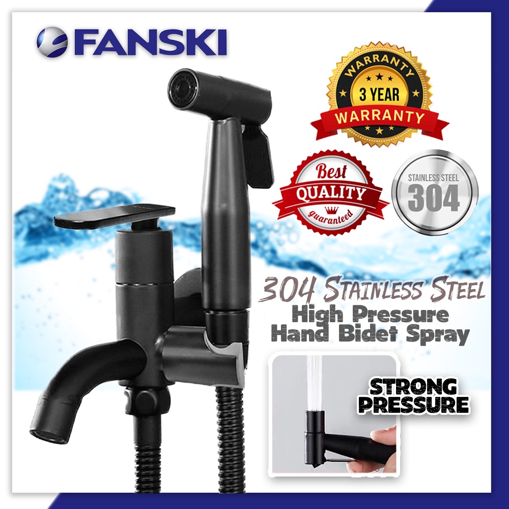 304 Stainless Steel Hand Bidet Spray Set Two Way Tap Faucet Bathroom ...